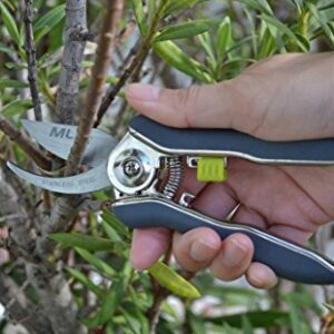 MLTOOLS Bypass Pruning Shears Compact Heavy Duty & Ultra Sharp for Gardening – 6.7 Inch Stainless-Steel Garden Shears – for Both Left & Right Handers – Ergonomic Trimming Shears – P8245