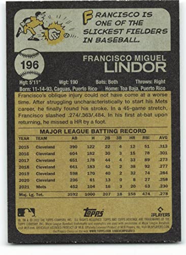 2022 Topps Heritage #196 Francisco Lindor NM-MT New York Mets Baseball