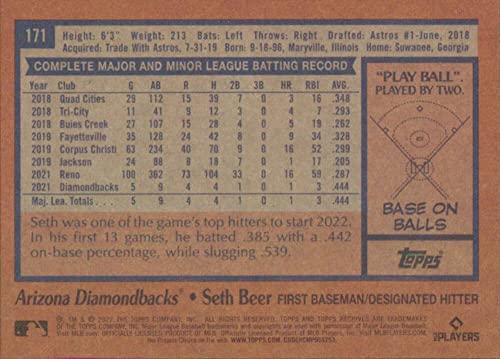 2022 Topps Archives #171 Seth Beer 1978 Topps NM-MT RC Rookie Arizona Diamondbacks Baseball