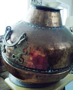 vintage antique hand-hammered middle eastern water, wine, oil jug brass handles