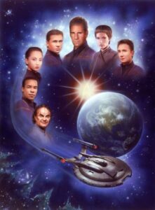 star trek enterprise cast lithograph poster – scott bakula, john billingsley, jolene blalock, dominic keating, anthony montgomery, linda park, connor trinneer – 12 x 16 inches