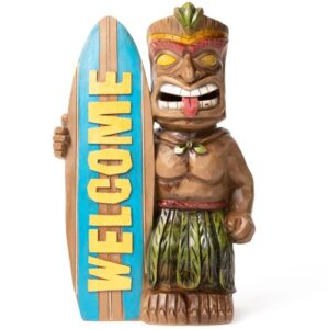 vp home welcome surfboard tiki solar light for home and outdoor decor welcome tiki solar powered flickering led garden light backyard surfboard tiki halloween decoration