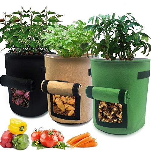 Nicheo 3 Pcs 6.5 Gallon Grow Bag Easy to Harvest Planter Pot with Flap and Handles Garden Planting Grow Bags for Potato Tomato and Other Vegetables Breathable Nonwoven Fabric Cloth