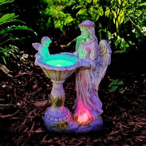 voveexy solar garden statue outdoor décor, angel garden figurine with color changing light outdoor statue resin sculpture lawn ornament waterproof yard art for patio lawn yard housewarming garden gift