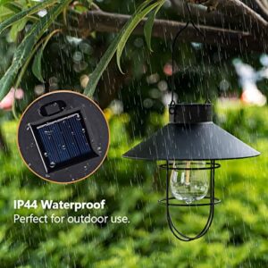 2Pack Solar Metal Hanging Lantern with Shepherd Hook Outdoor Led Garden Lights Black