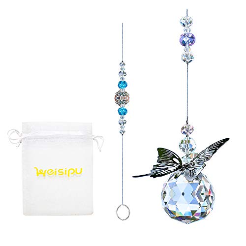 WEISIPU Crystal Hanging Decorations - Hanging Ornament Crystals Butterfly Suncatchers with Clear Crystal Ball for Home, Office, Garden Decoration, Window Decorations Hanging