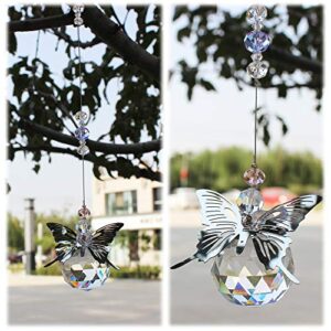 WEISIPU Crystal Hanging Decorations - Hanging Ornament Crystals Butterfly Suncatchers with Clear Crystal Ball for Home, Office, Garden Decoration, Window Decorations Hanging