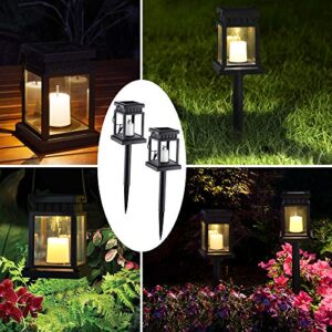 GIGALUMI 8 Pack Solar Hanging Lantern Outdoor, Candle Effect Light with Stakes for Garden, Patio, Lawn, Deck, Umbrella, Tent, Tree, Yard, Driveway-Warm White