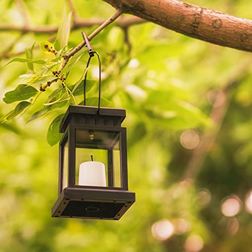 GIGALUMI 8 Pack Solar Hanging Lantern Outdoor, Candle Effect Light with Stakes for Garden, Patio, Lawn, Deck, Umbrella, Tent, Tree, Yard, Driveway-Warm White