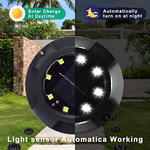 Solar Ground Lights Outdoor 12 Packs 12 LED Disk Lights Solar Powered Waterproof New In-ground Lights For Garden Deck Stair Step Lawn Patio Driveway Walkway Pathway Yard decoration(White Light,12PACK)