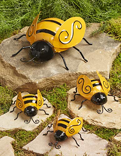 G Ganen Decorative Metal Bumble Bee Garden Accents - Lawn Ornaments - Set of 4