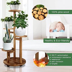 GEEBOBO 5 Tiered Tall Plant Stand for Indoor Outdoor, Wood Plant Shelf Corner Display Rack, Multi-tier Planter Pot Holder Flower Stand for Living Room Balcony Garden Patio (Walnut)…