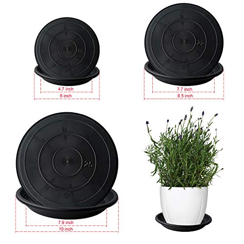 QCYOHO 12 Pack Plastic Flower Plant Pot Saucer Heavy Duty Sturdy Drip Trays for Indoor Outdoor Garden (6''/8.5''/10'', Black),