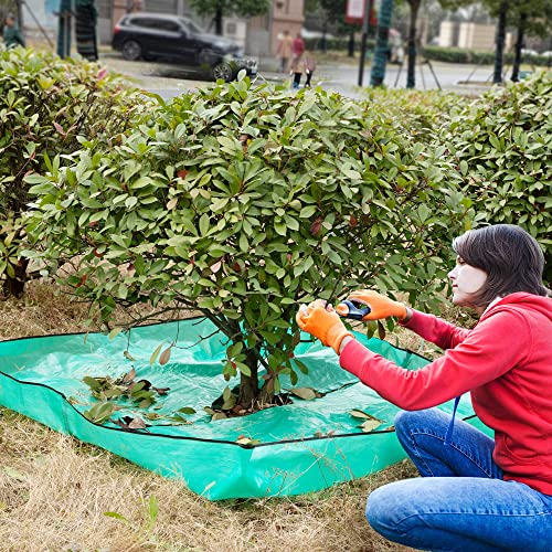 Landscape Tarp for Trimming with 12 inch Hole -Garden Tree Pruning Waterproof Tarp,Four Corners Has Corner Buckles Can Stand Up Fasten Around Trees and Shrubs