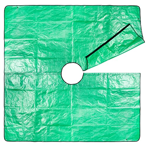 Landscape Tarp for Trimming with 12 inch Hole -Garden Tree Pruning Waterproof Tarp,Four Corners Has Corner Buckles Can Stand Up Fasten Around Trees and Shrubs