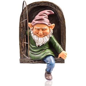 heevir elf out the door tree hugger – 12 inch outdoor garden ornament gnome statue, garden peeker yard art, fairy tree sculpture garden decoration