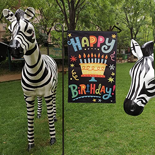 Happy Birthday Garden Flag Cartoon Double-sided Printing Flags Happy Birthday Garden Banner Linen Outdoor Lawn Signs Birthday House Sign Poster Party Flags Decorations For home Outdoor Suitable For Birthday Party (12 X 18 Inches)