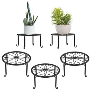 lewondr metal potted plant stands, 3 pack 9″ heavy duty rustproof iron round flower pot stands, indoor outdoor plant holder support rack for planter flowerpot patio garden – black