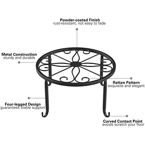 Lewondr Metal Potted Plant Stands, 3 Pack 9" Heavy Duty Rustproof Iron Round Flower Pot Stands, Indoor Outdoor Plant Holder Support Rack for Planter Flowerpot Patio Garden - Black