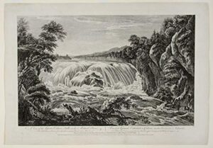 a view of the great cohoes falls, on the mohawk river; the fall about seventy feet, the river near a quarter of a mile broad … vue de la grande cataracte de cohoes, sur la riviere des mohawks. la hateur est l’environ 70 pieds; sa riviere a pres l’un qua