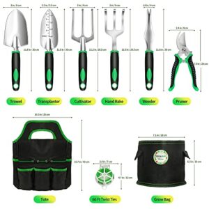 DMIMIA Garden Tool Set, 10 Pieces Heavy Duty Gardening Hand Tools Kit with Plant Grow Bags and Tote Storage Bag, Gardening Gifts for Women and Men,No-Rust,Suitable for Indoor and Outdoor Use