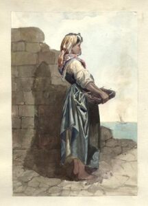 italian peasant woman in scenic landscape