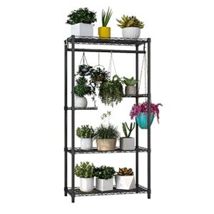 xiofio 5-tier plant stand for indoor outdoor, large multiple flower pot holder rack tall plant stand ，hanging plant stand ,adjustable plant stand suitable for bedroom living room balcony garden,black