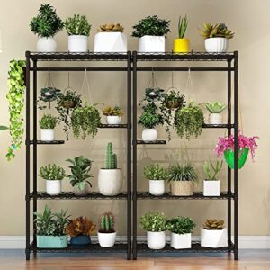 Xiofio 5-Tier Plant Stand for Indoor Outdoor, Large Multiple Flower Pot Holder Rack Tall Plant Stand ，Hanging Plant Stand ,Adjustable Plant Stand Suitable for Bedroom Living Room Balcony Garden,Black