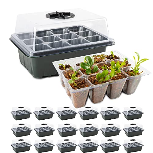 Seed Starter Tray Kit, 20 Packs Seed Starting Trays with Seedling Tray and Humidity Dome, 240 Cells Plant Starter Trays Germination Growing Propagation Trays for Indoor Seed Starter - Dark Green