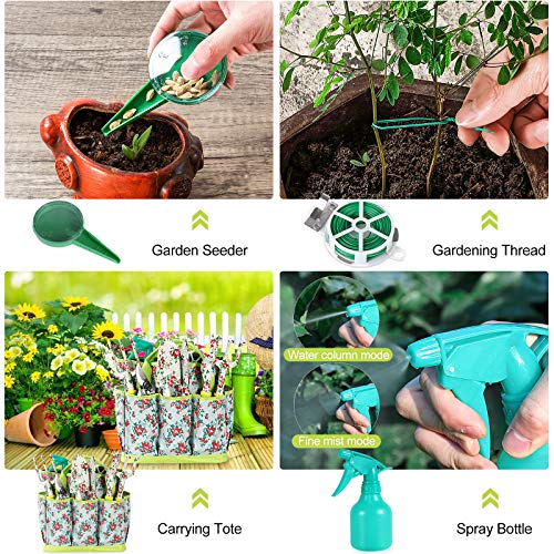 Gardening Tool Set - 13 PCS Heavy Duty Aluminum Gardening Tools Kit Floral Print Garden Tool Set with Non-Slip Rubber Handle & Durable Storage Tote Bag Gardening Supplies Gifts for Women Men