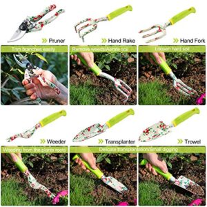 Gardening Tool Set - 13 PCS Heavy Duty Aluminum Gardening Tools Kit Floral Print Garden Tool Set with Non-Slip Rubber Handle & Durable Storage Tote Bag Gardening Supplies Gifts for Women Men