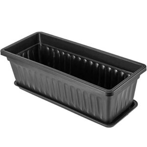 ZEONHAK 6 Pack 17 Inches Countryside Flower Box Planters, Plastic Vegetable Planters with 30 PCS Plant Labels, Black Flower Window Boxes with Attached Tray for Windowsill, Patio, Garden, Balcony…