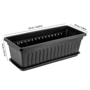 ZEONHAK 6 Pack 17 Inches Countryside Flower Box Planters, Plastic Vegetable Planters with 30 PCS Plant Labels, Black Flower Window Boxes with Attached Tray for Windowsill, Patio, Garden, Balcony…