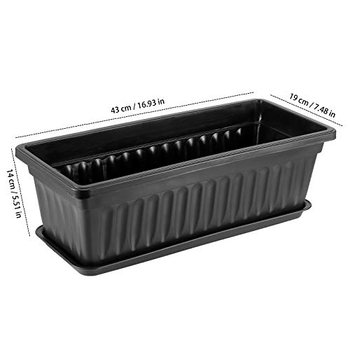 ZEONHAK 6 Pack 17 Inches Countryside Flower Box Planters, Plastic Vegetable Planters with 30 PCS Plant Labels, Black Flower Window Boxes with Attached Tray for Windowsill, Patio, Garden, Balcony…