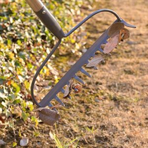 Garden Rake, 5 FT Metal Rake for Lawns - Level Head Rake with Stainless Steel Handle for Loosening Soil