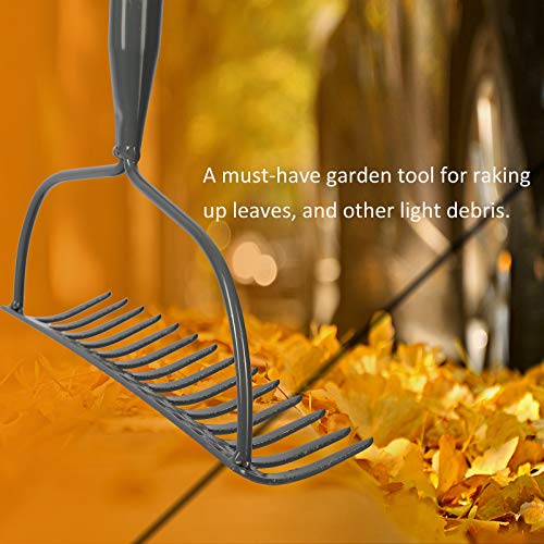 Garden Rake, 5 FT Metal Rake for Lawns - Level Head Rake with Stainless Steel Handle for Loosening Soil