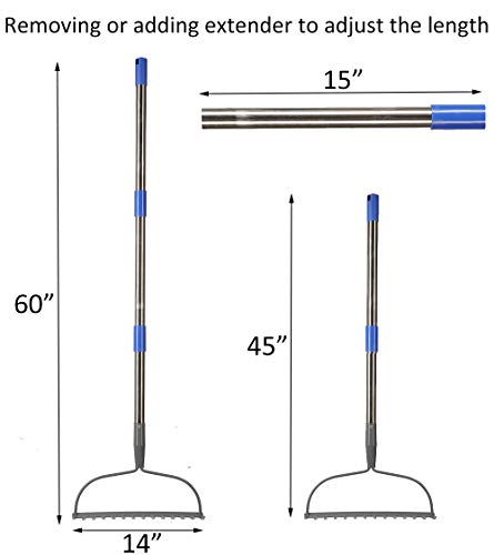 Garden Rake, 5 FT Metal Rake for Lawns - Level Head Rake with Stainless Steel Handle for Loosening Soil