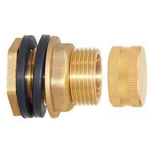 Joywayus Brass Male Garden Hose Bulkhead Fitting with Plugs,1/2" Female 3/4" GHT Male Water Tank Connector Threaded and 3/4" GHT Female Outer Hex Head End Pipe Caps Drain/Flush Port Kit