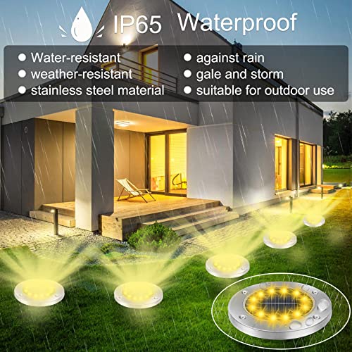 Solar Ground Lights Outdoor, 12 Pack 12 LED Solar Garden Lights Waterproof, Super Bright in-Ground Lights, Solar Disk Lights for Yard, Walkway, Pathway, Patio, Lawm, Outdoor Decorations (Warm White)