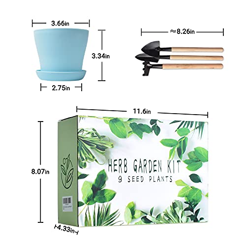 Indoor Herb Garden Starter Kit - 9 Herb Seeds Growing Kit, Organic&Non GMO Home Windowsill Plant Kit with All Gardening Tools, Ideal DIY Gardening Gift for Kids Adults