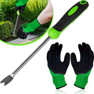 weed puller tool garden hand weeder tool hand weeder dandelion weeder tool with ergonomic handle stainless steel weed puller with gloves for garden weed removel, manual weed puller bend