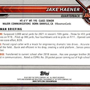 2022 Bowman University #78 Jake Haener Paper Fresno State Bulldogs Football