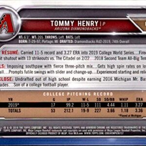 2019 Bowman Chrome Draft #BDC-197 Tommy Henry RC Rookie Arizona Diamondbacks MLB Baseball Trading Card