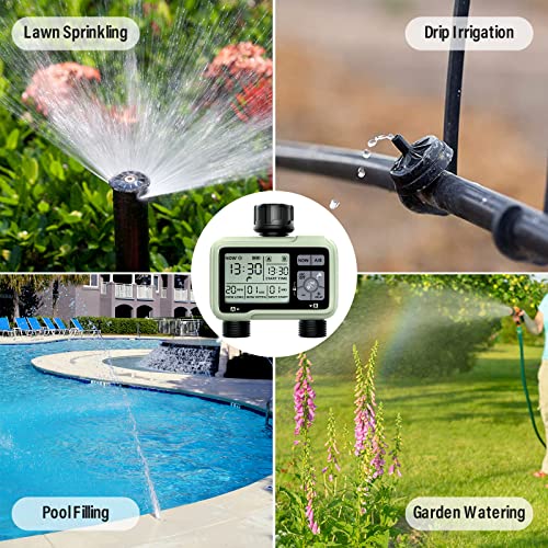 Sprinkler Timer, SOYUS Programmable Water Timer Outdoor Garden Hose Timer with Rain Delay/Manual/Automatic Watering System,Waterproof Digital Irrigation Timer System for Lawns, Yard and Pool, 2 Outlet