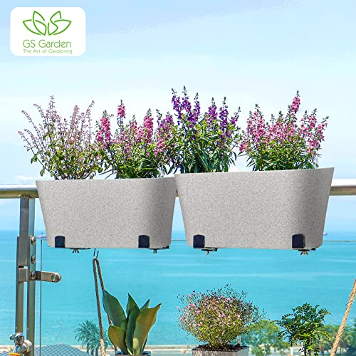 16" Rectangular Self Watering Planters Window Box 2 Pack With Water Level Indicator and Auto Drain Holes for All Outdoor/Indoor Herbs Plants Flowers Pots Residential and Commercial Grade (rocky grey)