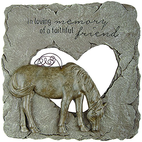 Carson Home Accents Outdoor Garden Sympathy Resin Animal Pet Memorial Stone with Devoted Angel Horse, Quote, and Heart Cutout, Gray