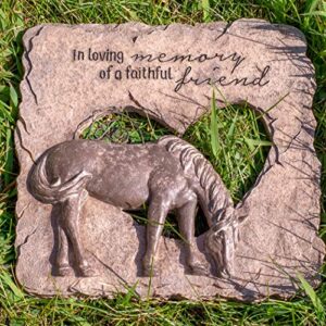 Carson Home Accents Outdoor Garden Sympathy Resin Animal Pet Memorial Stone with Devoted Angel Horse, Quote, and Heart Cutout, Gray