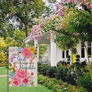 Artofy with God all Things are Possible Spring Home Decorative Garden Flag, Summer House Yard Religious Outdoor Peony Flower, Fall Inspirational Butterfly Faith Outside Farmhouse Small Decor 12 x 18