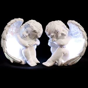 juniqute sleepy time little angel with light cupid garden statue home decor cherub statue baby sculpture figurine set of 2