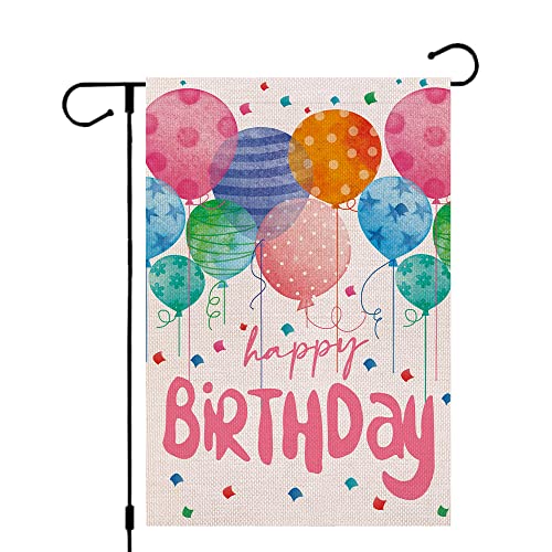 CROWNED BEAUTY Happy Birthday Garden Flag 12x18 Inch Double Sided Balloons Colorful Outside Welcome Party Decoration Gift Yard Flag